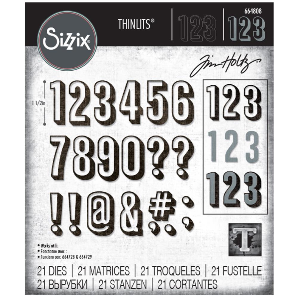 Sizzix Thinlits Die Set - Alphanumeric Shadow Numbers, 664808 by: Tim